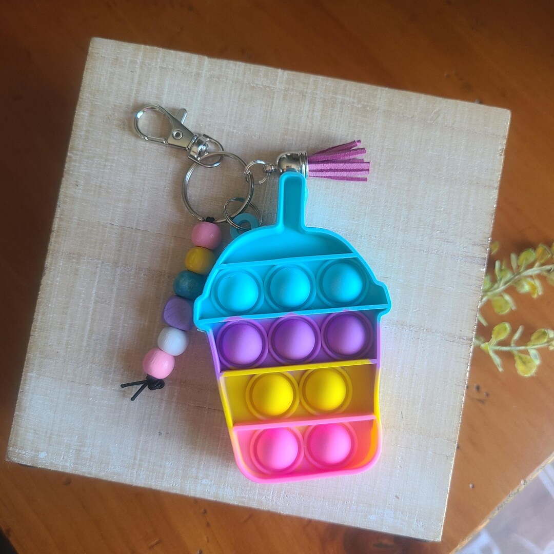 Drink Pop-it Keychain - Pop-it - Fidget Toy - Boba Charm - Rainbow ...