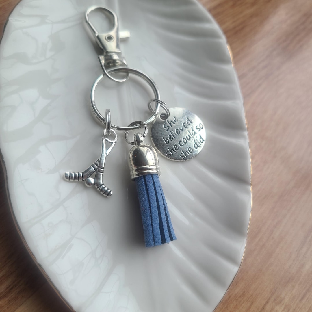 Field Hockey Keychain: Silver Stick Charm, Tassel Keyring - Etsy
