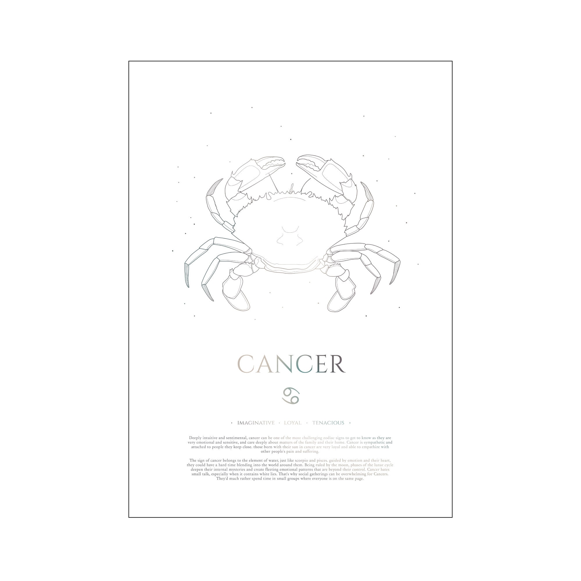 Cancer Zodiac Water Symbol Crab Star Sign - Etsy