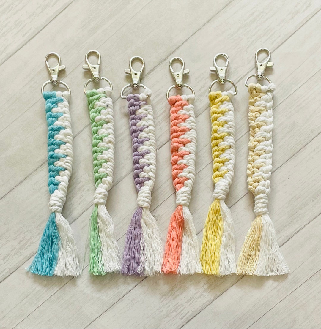 Macrame Keychain, Macrame Keychain, Multicolour Keychain, Blue, Green ...
