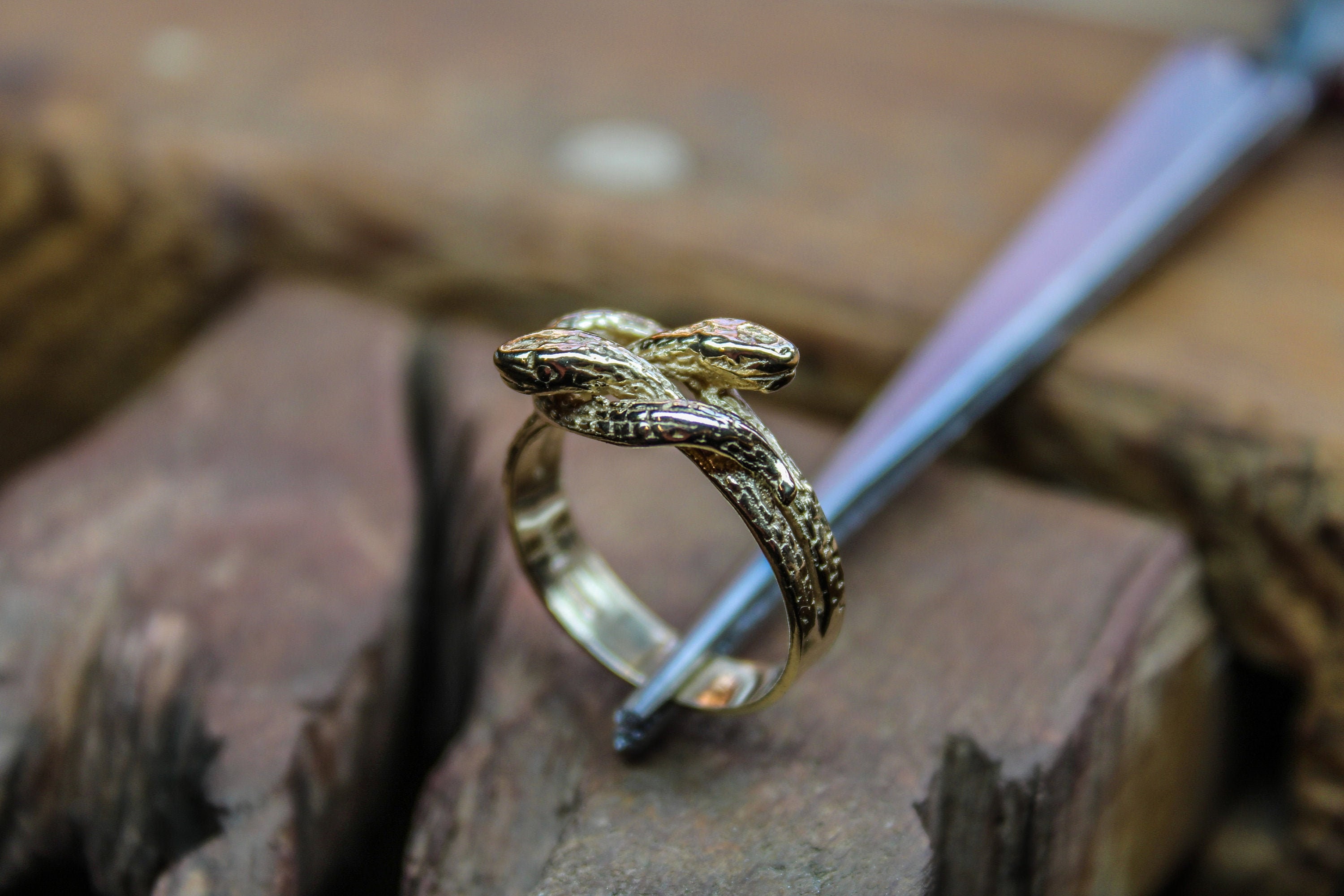 9ct Yellow Solid Gold, Double Snake Ring, Bespoke Design - Etsy UK