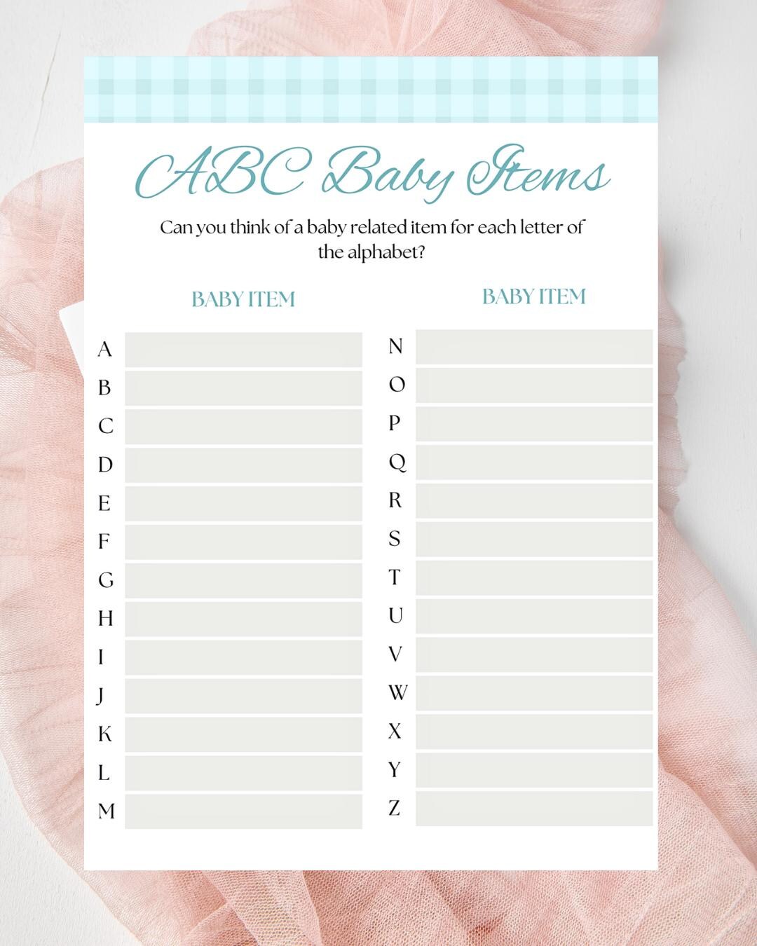 Alphabet Baby Items Baby Shower Game Full Unlimited Digital Downloads ...