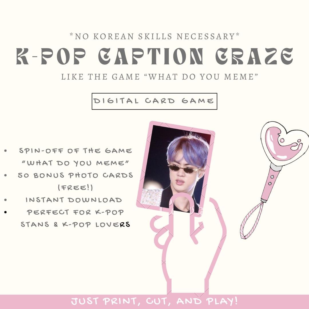 K-POP Caption Craze" Korean Meme Card Game DOWNLOADABLE for K-drama ...
