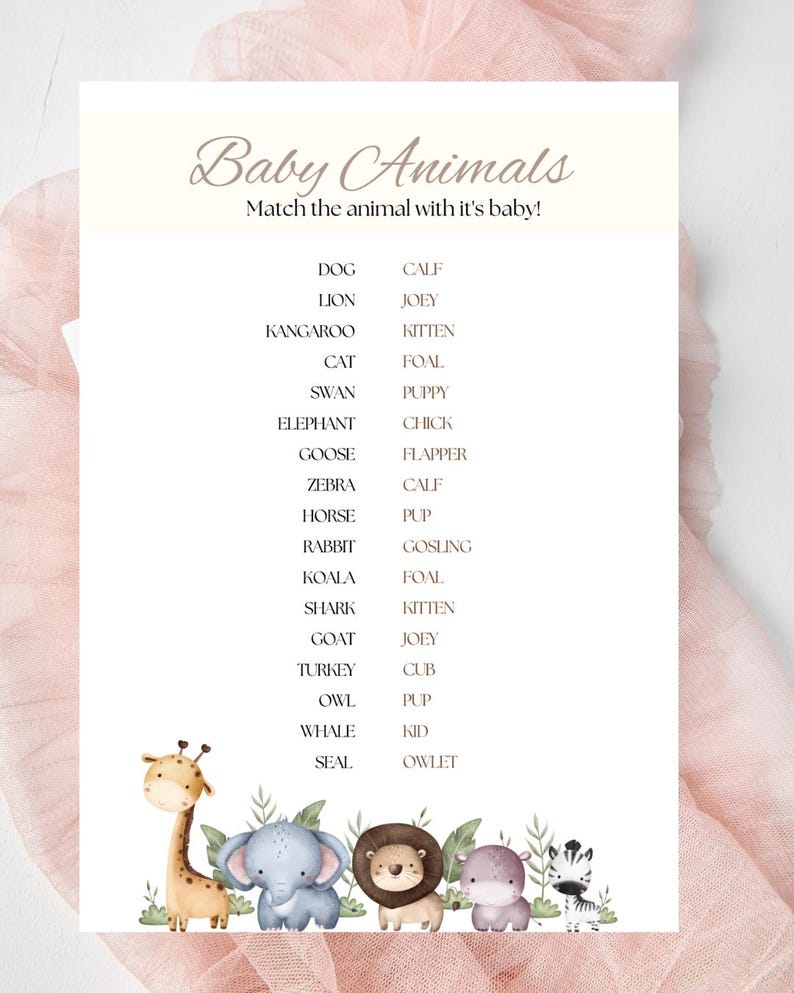 Match the Baby Animals Baby Shower Game FULL Unlimited Downloaded PDF ...