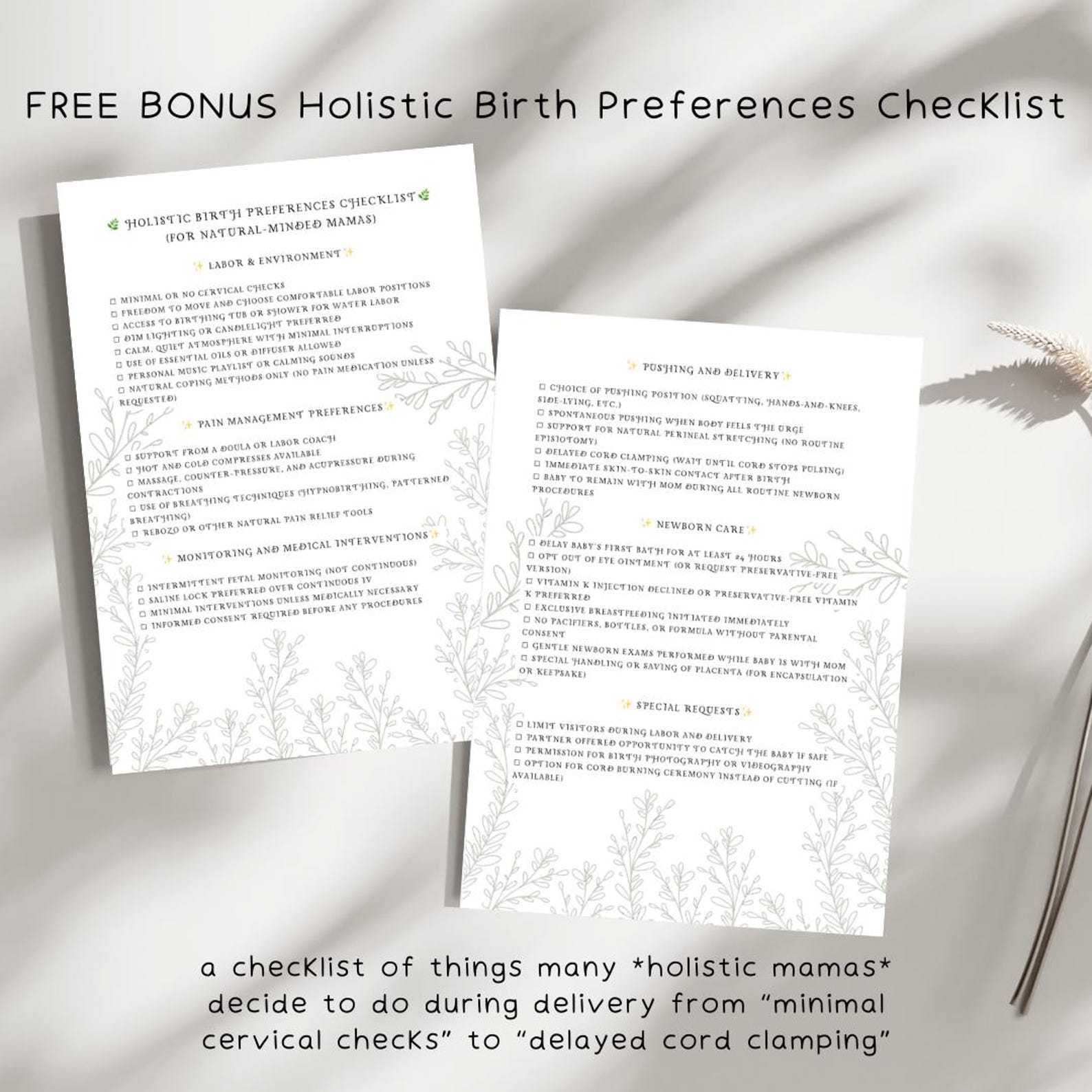Holistic Birth Plan BUNDLE | Earthy Green Birth Plan Template ...