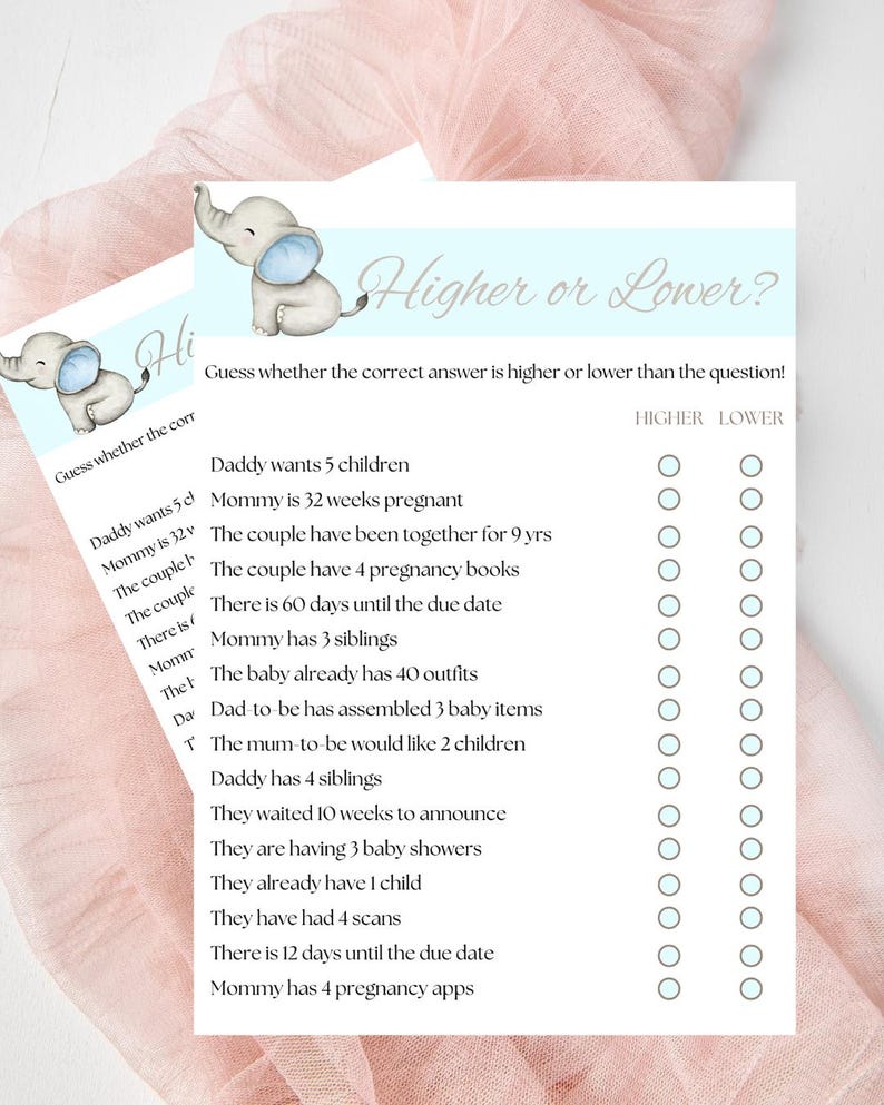 Higher or Lower Baby Shower Game Guessing Game Unlimited Digital ...