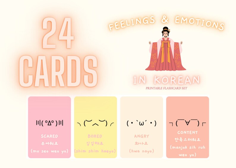 Feeling and Emotions in Korean Downloadable Flashcards - Etsy