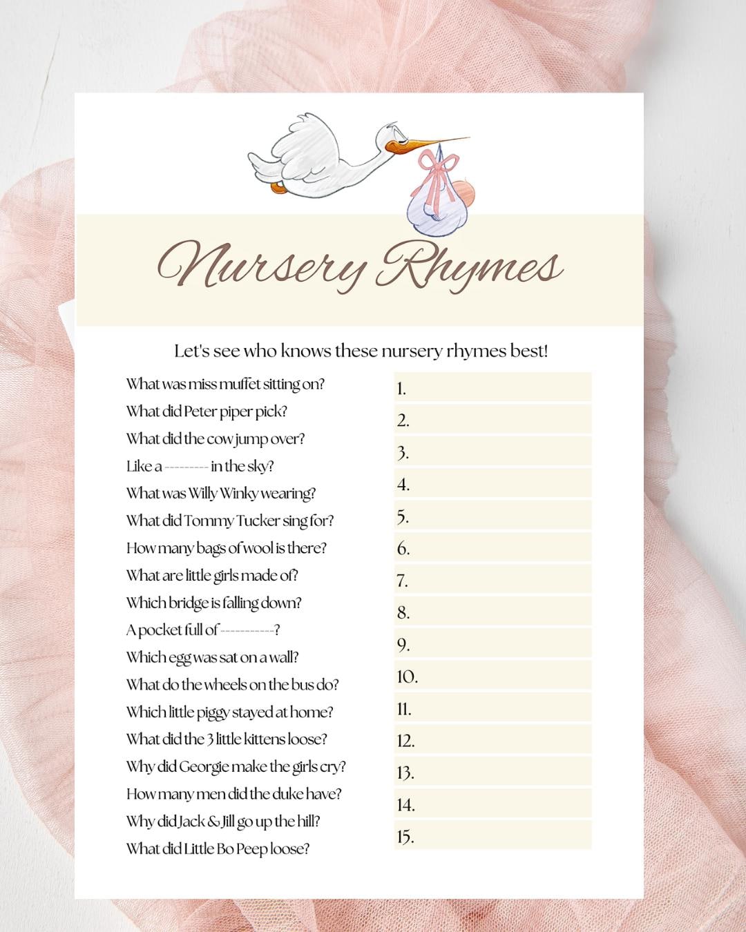 Nursery Rhymes Baby Shower Game Unlimited Digital Downloads PDF ...