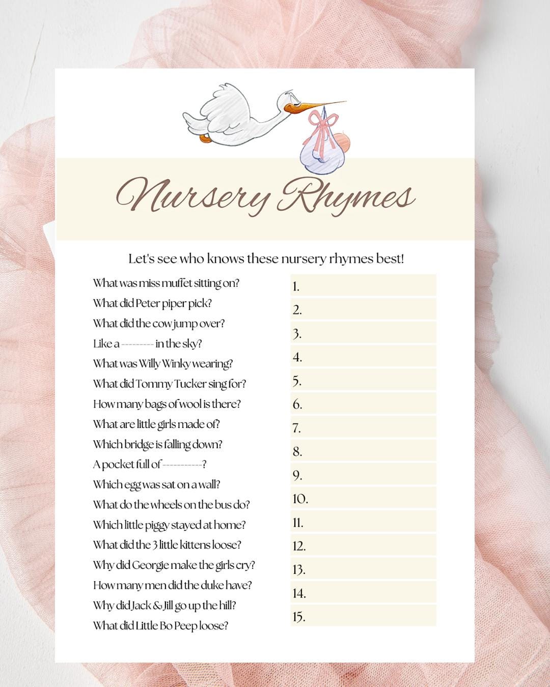 Nursery Rhymes Baby Shower Game Unlimited Digital Downloads PDF ...