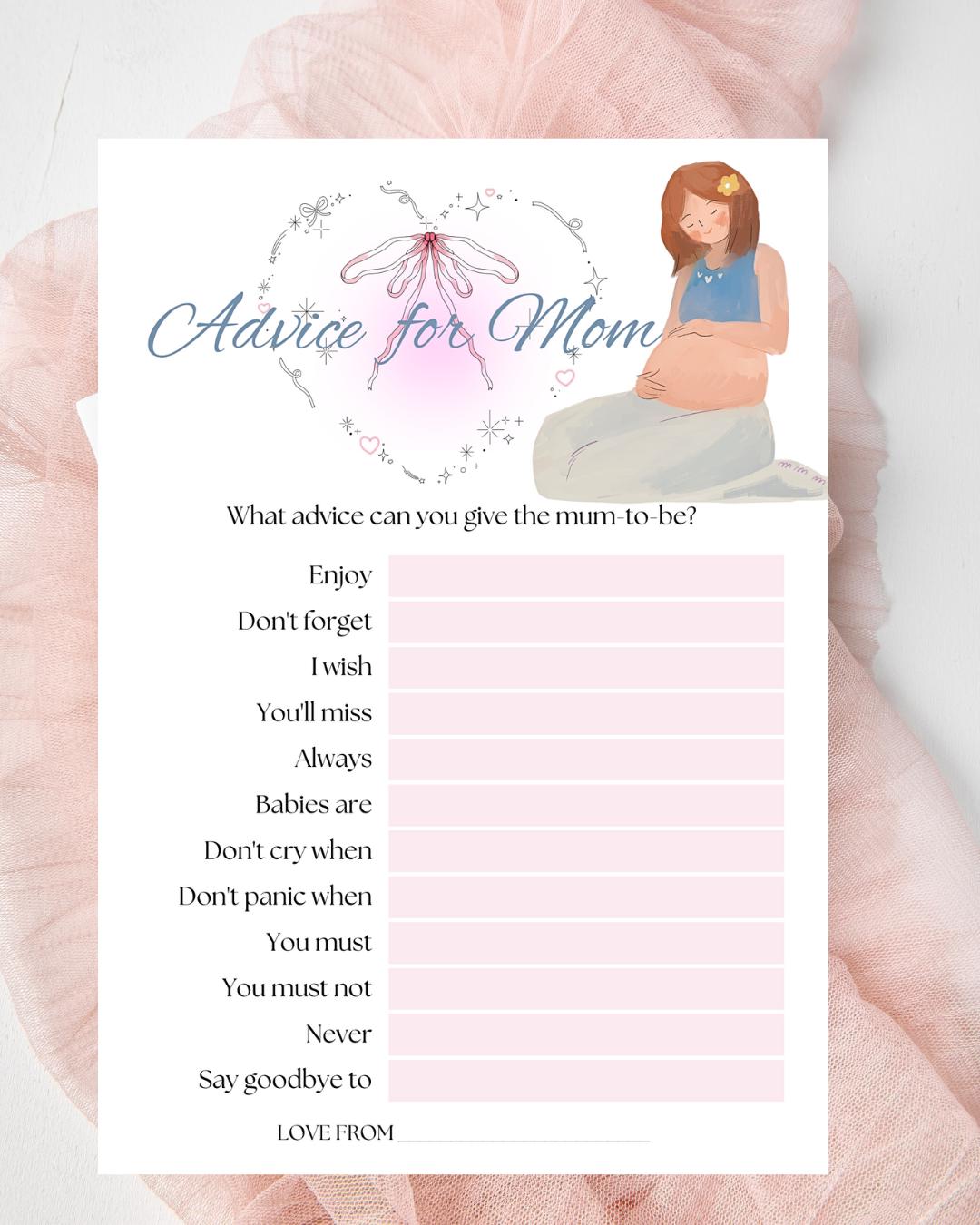 Advice for Mom Baby Shower Game FULL Unlimited Digital Downloads PDF ...