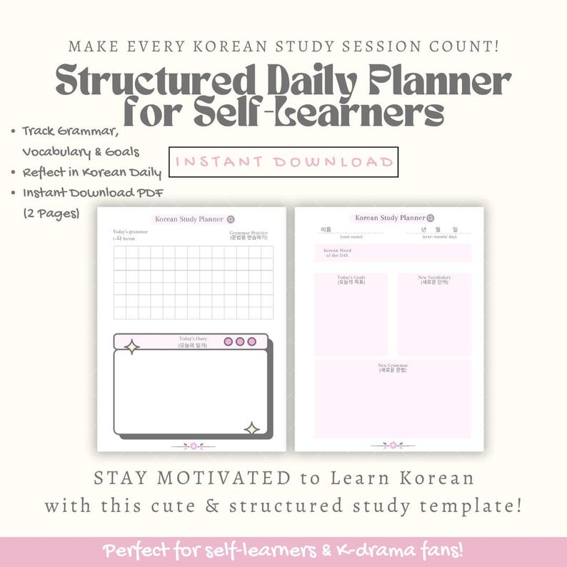 Korean Study Planner Printable – Daily Language Journal + Grammar ...