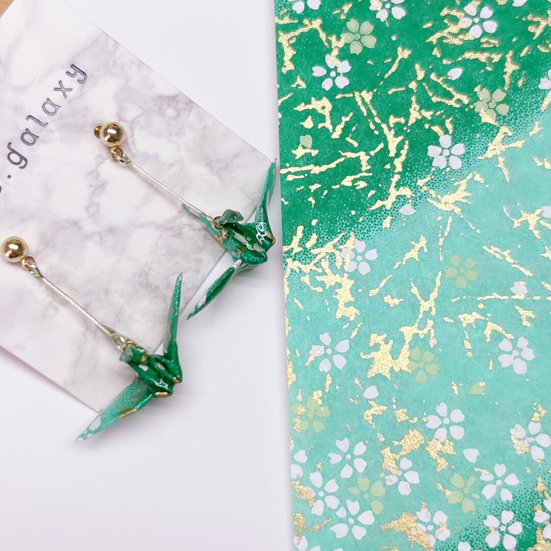 Spring Collection 2024 Crane Paper Earrings Handmade Japanese Pattern ...