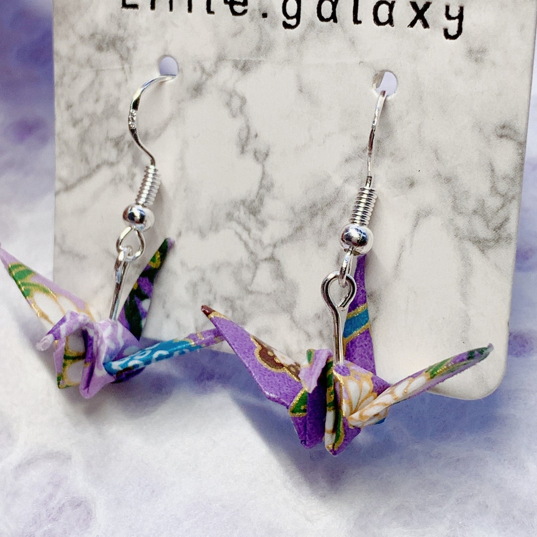 Paper Crane Earrings Handmade Japanese Pattern Paper Origami Crane Luck ...