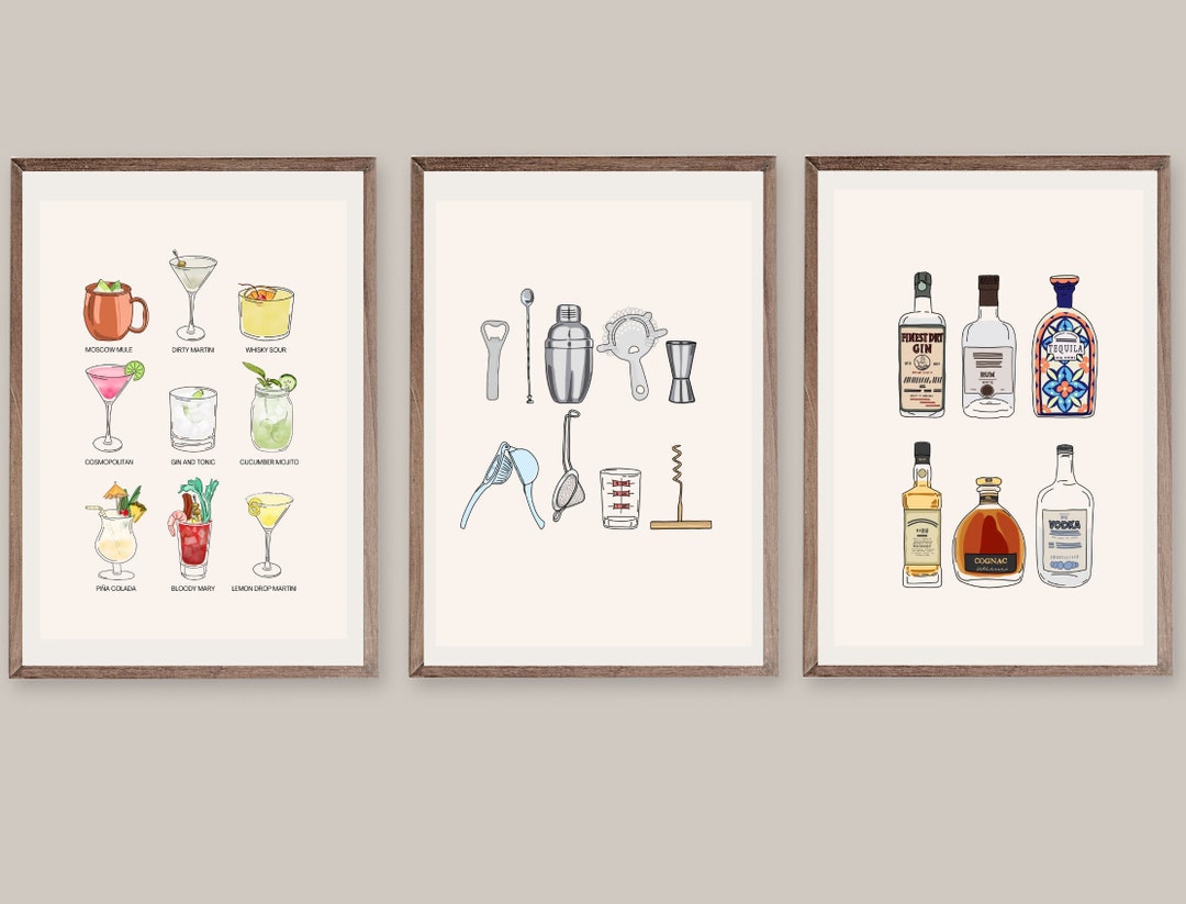 Colorful Minimalistic Bar Cart Art | Set of 3 Prints - Etsy