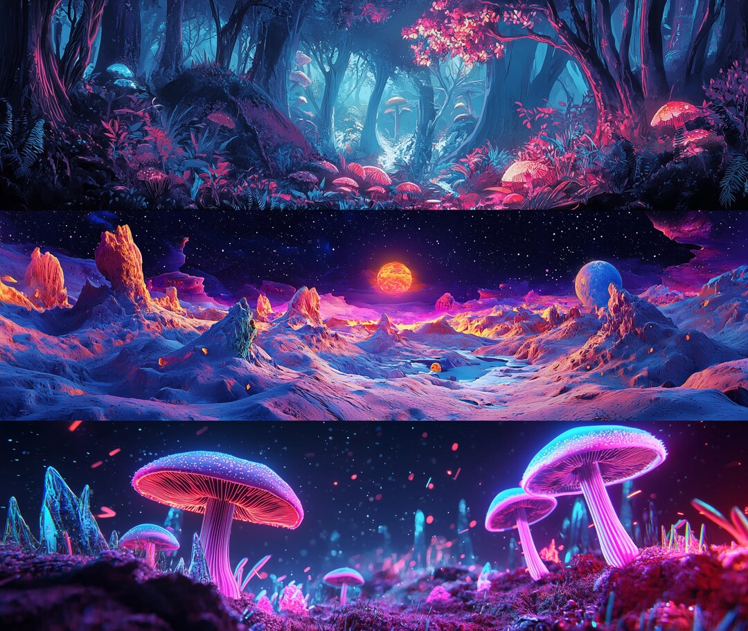 Neon Nature - Dual Monitor Wallpapers - 12 High-resolution AI Generated ...