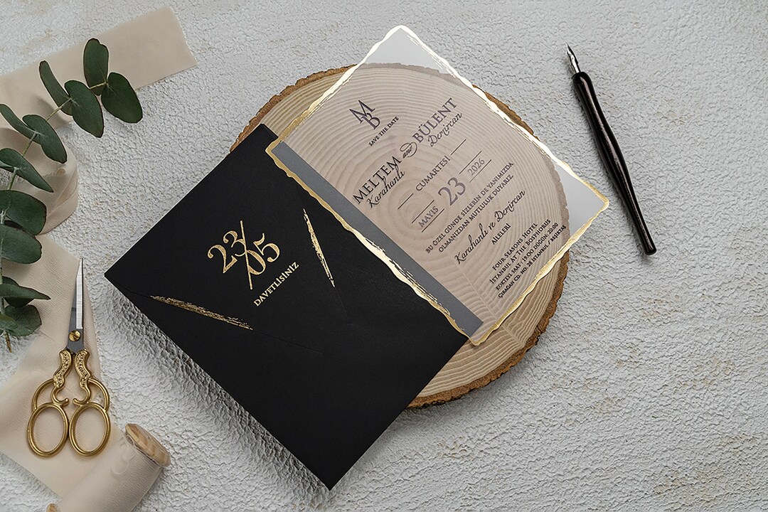 Wavy Wedding Invitation Gold Foiled Edge Acrylic Invitation - Etsy
