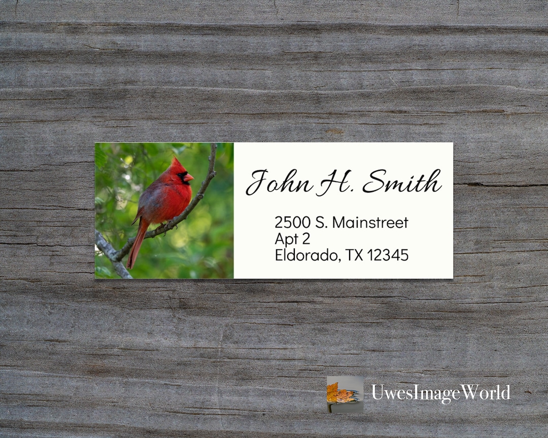 Return Address Label Template | Red Cardinal | Nature-inspired Address ...