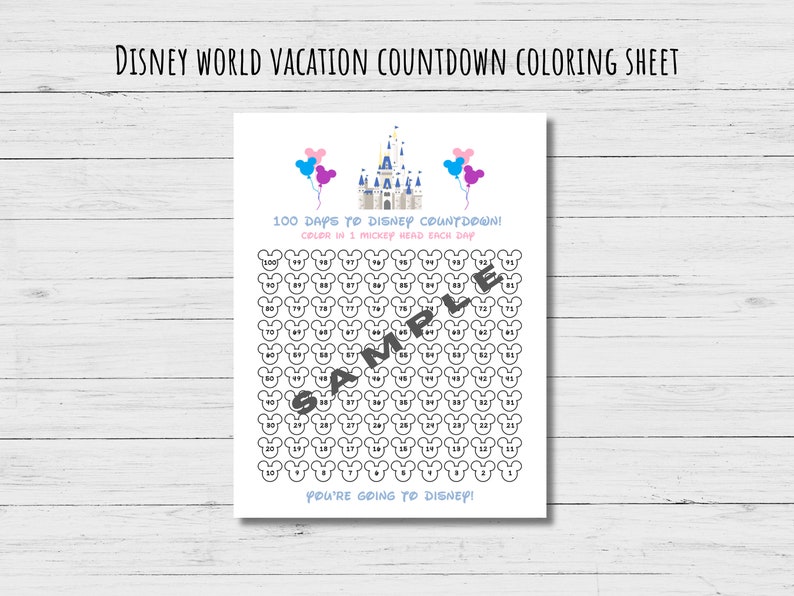 WDW DL 100 Day Countdown | Mickey Coloring Pages | PDF | Digital ...