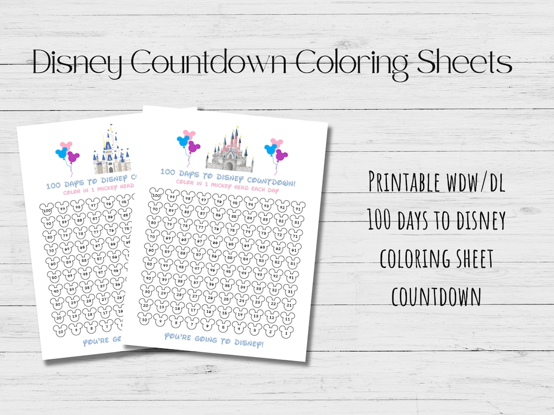 WDW DL 100 Day Countdown | Mickey Coloring Pages | PDF | Digital ...