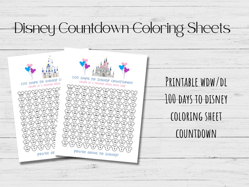 WDW DL 100 Day Countdown | Mickey Coloring Pages | PDF | Digital ...
