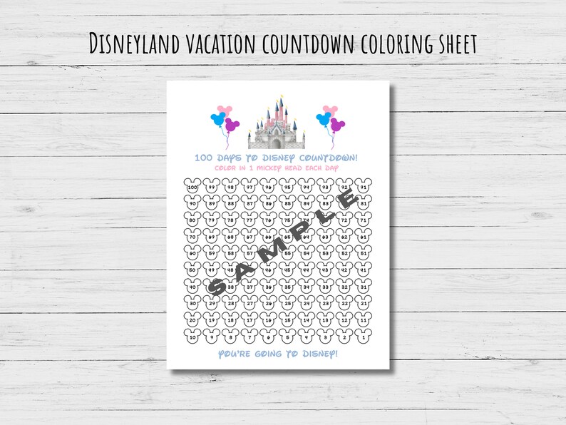 WDW DL 100 Day Countdown | Mickey Coloring Pages | PDF | Digital ...