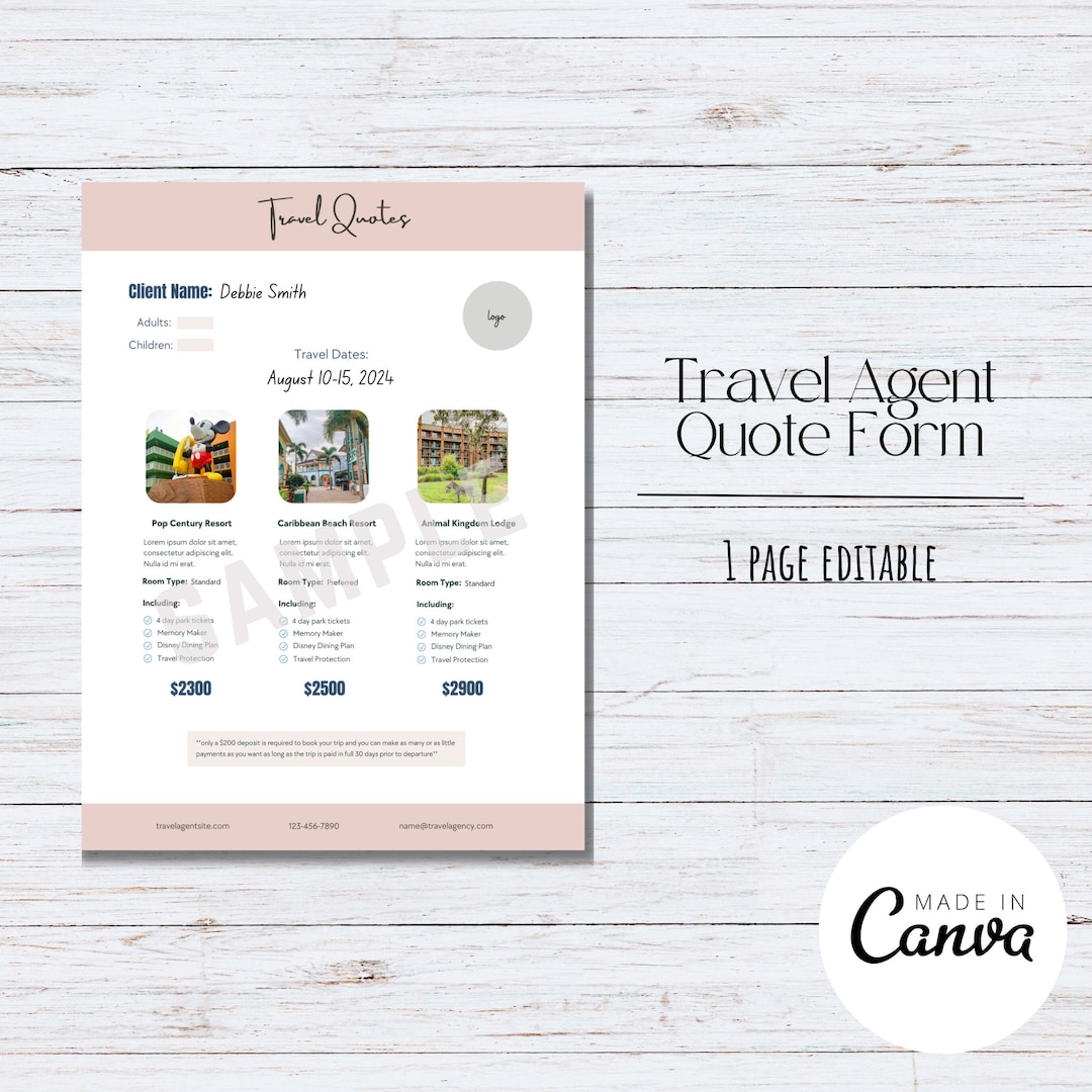 Travel Agent Quote Template | Canva | WDW Vacation | Editable - Etsy