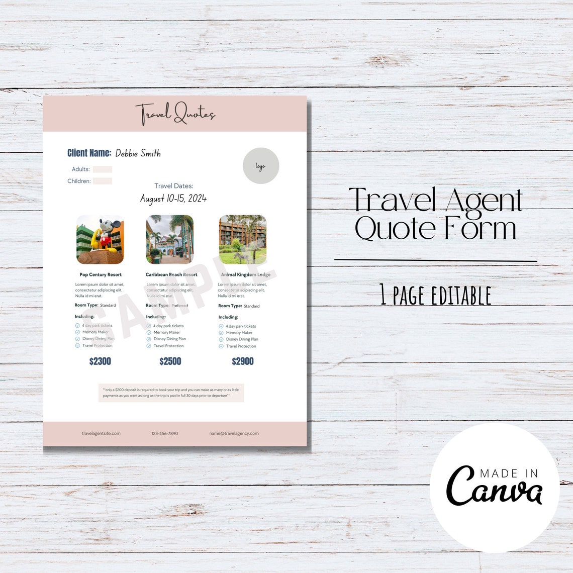 Travel Agent Quote Template | Canva | WDW Vacation | Editable - Etsy