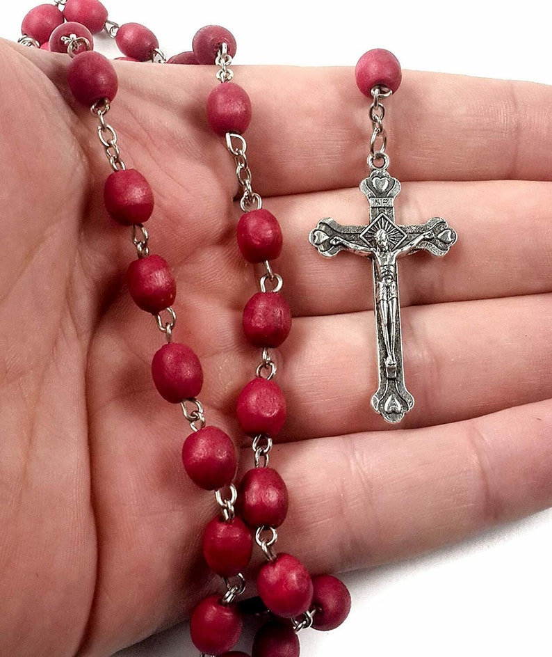 Rose Red Beads Rosary Necklace Petal Wood Carved Beads & - Etsy