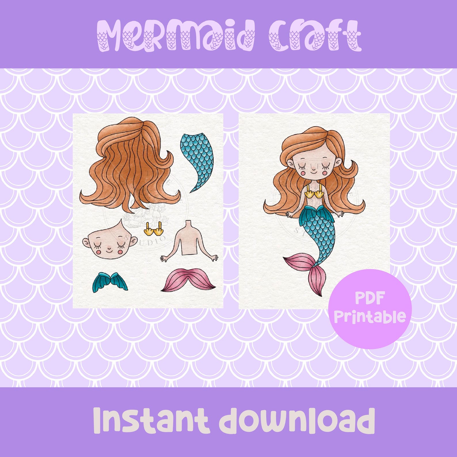 Mermaid Craft, Activity Kit, Paper Craft, Art Kit, Cut & Glue, Coloring ...