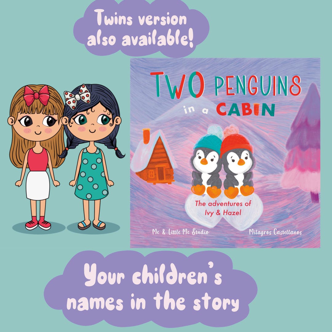 Personalized Baby Book - Two Penguins, Siblings Adventure Story Book - Etsy