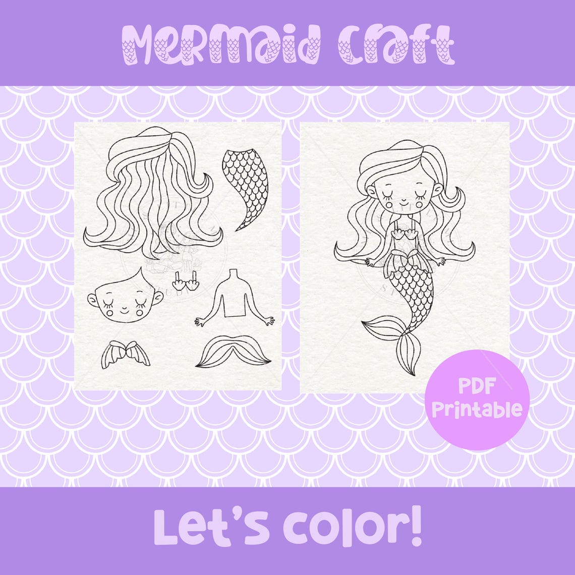 Mermaid Craft, Activity Kit, Paper Craft, Art Kit, Cut & Glue, Coloring ...