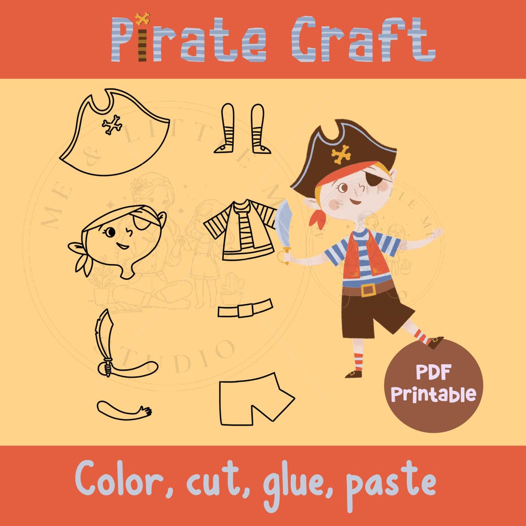 Pirate Craft, Activity Kit, Paper Craft, Art Kit, Cut & Glue, Coloring ...