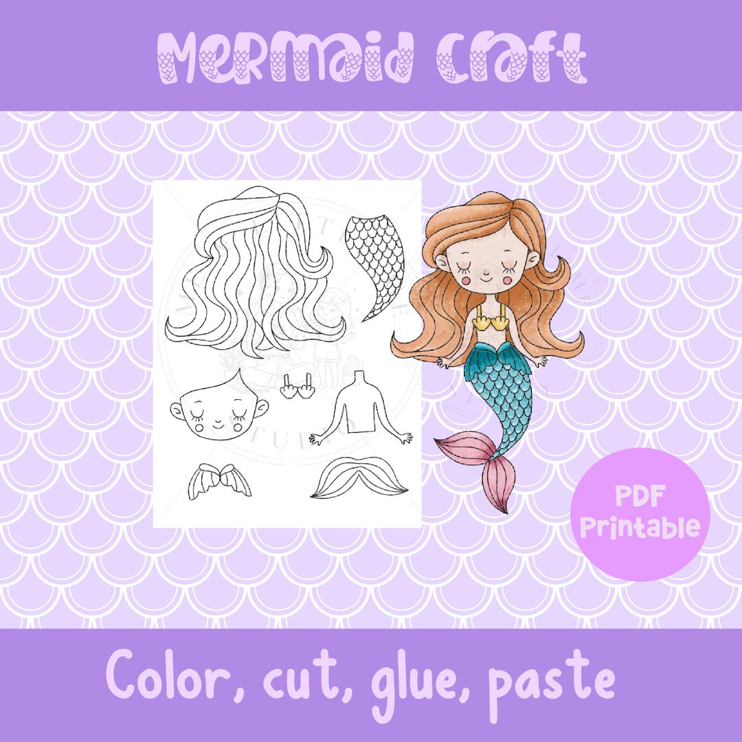 Mermaid Craft, Activity Kit, Paper Craft, Art Kit, Cut & Glue, Coloring ...
