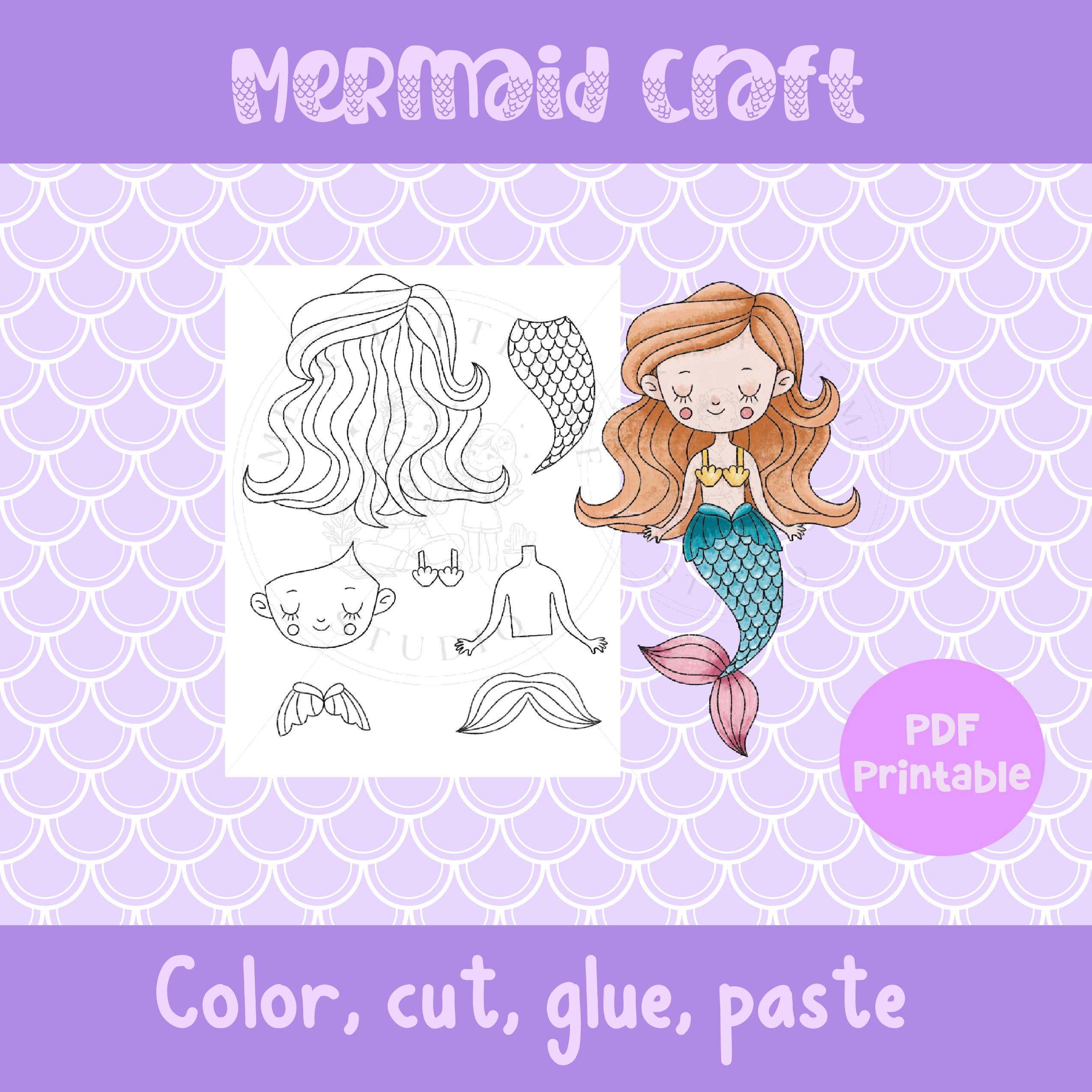 Mermaid Craft, Activity Kit, Paper Craft, Art Kit, Cut & Glue, Coloring ...