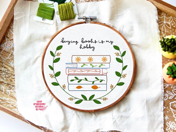 Stack of Books Hand Embroidery Pattern 6 Book Addict | Etsy