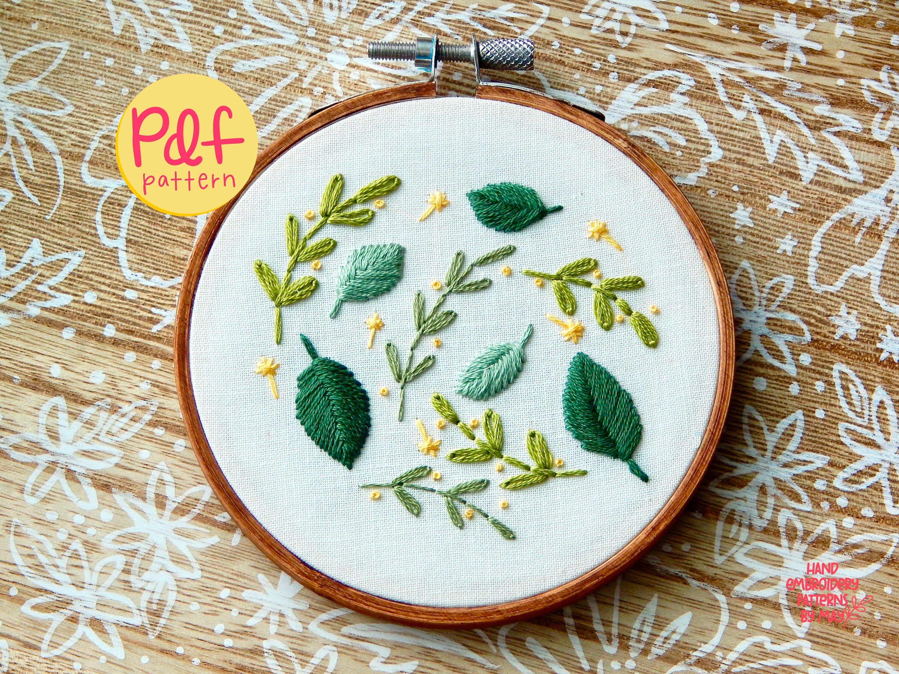 Floating Leaves Hand Embroidery Pattern 4 Floral Embroidery PDF Plants ...