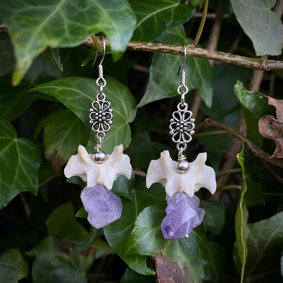 Real Bone Badger Caudal Vertebrae & Amethyst Earrings - Etsy