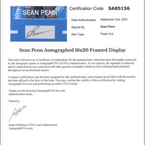 Sean Penn "milk" AUTOGRAPH Signed Photo Custom Framed 16x20 Display - Etsy