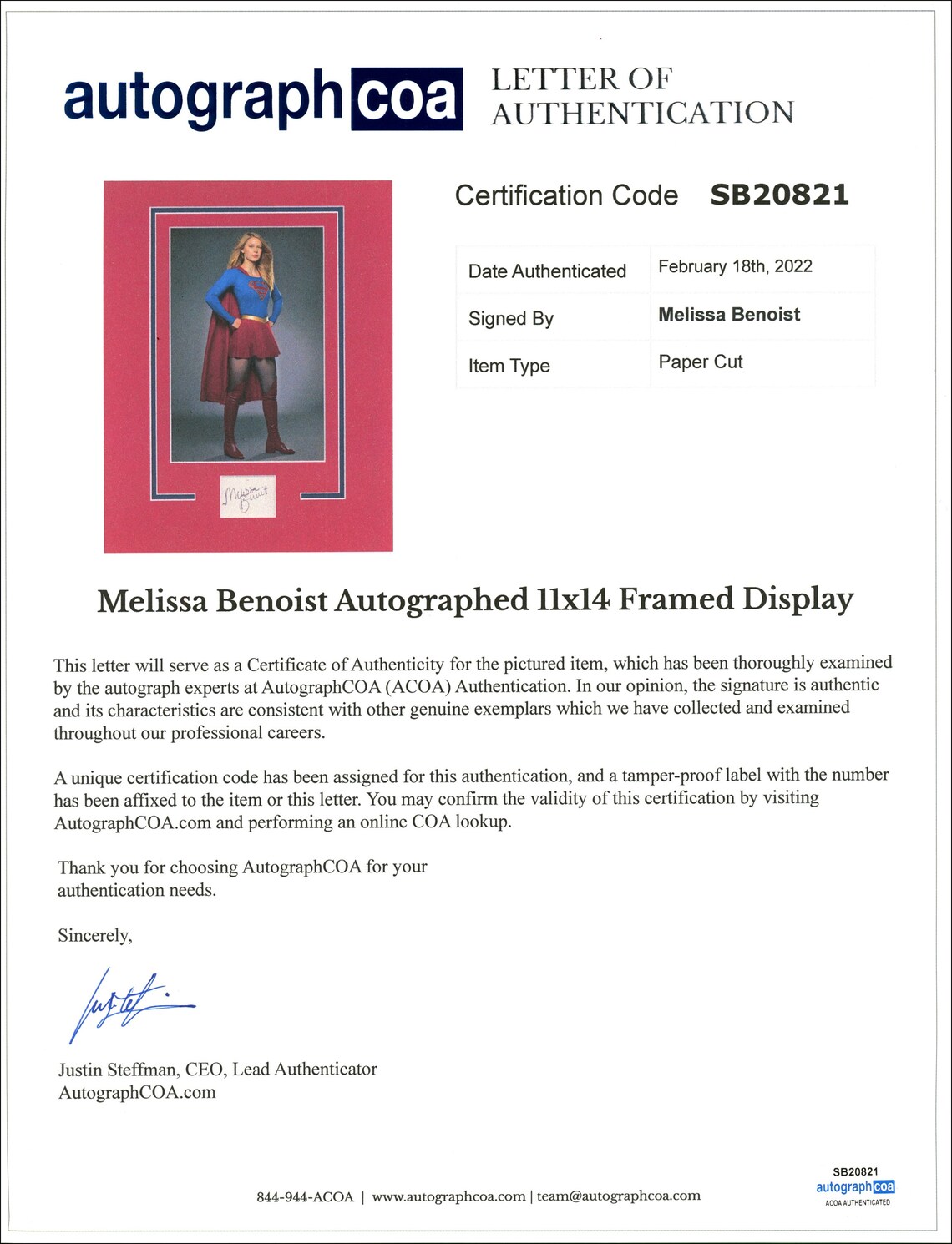 Melissa Benoist supergirl AUTOGRAPH Signed Custom Framed 11x14 Display ...