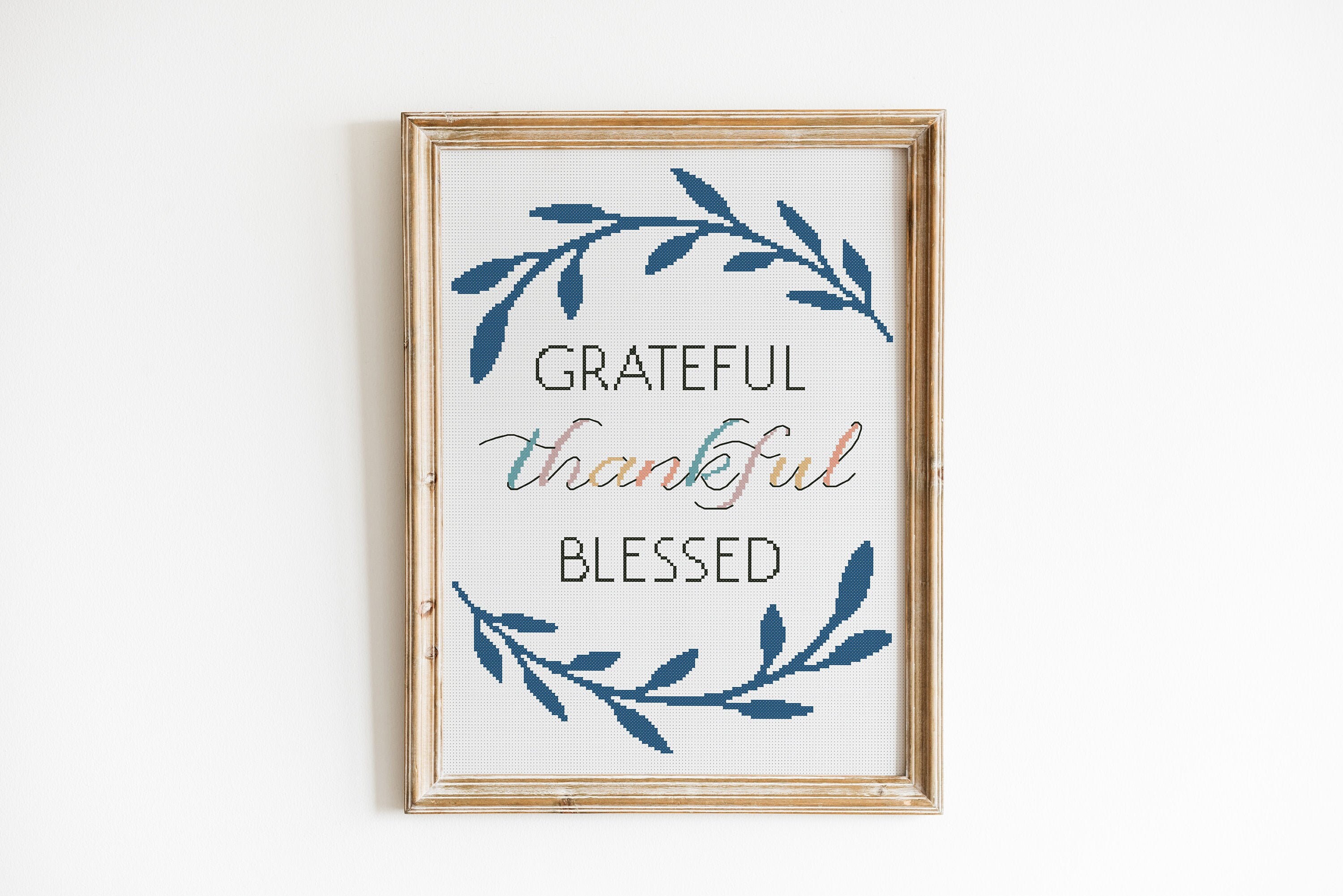 Modern Cross Stitch Pattern Grateful Thankful Blessed 1 Minimalist Home ...