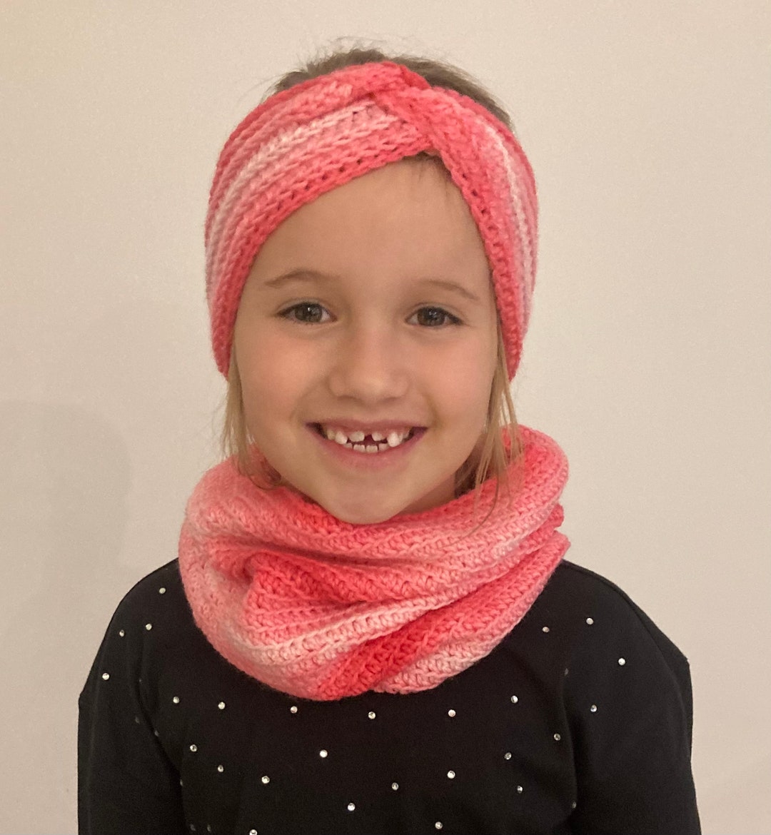 Girls Pink and White Snood Cowl With Headband Earwarmer Kids - Etsy UK