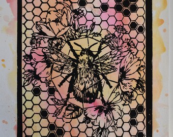 Bee Lino Print - Etsy