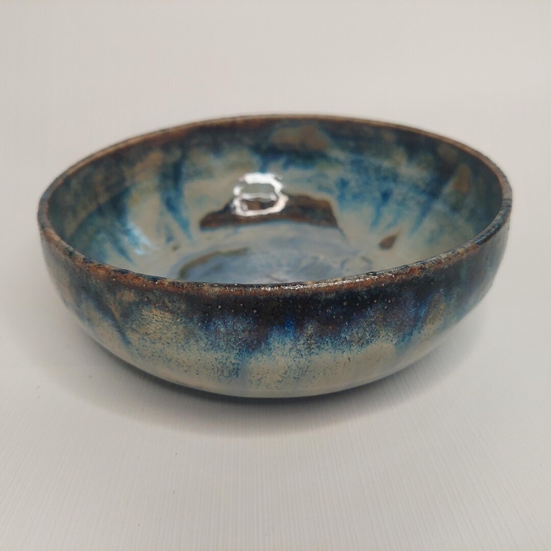 Blue and Brown Drippy Cereal Bowl - Etsy