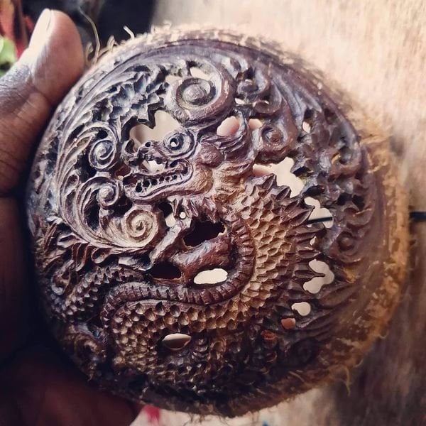 Amazing Coconut Shell Carving Dragon ,hand Carved Home Office, or ...