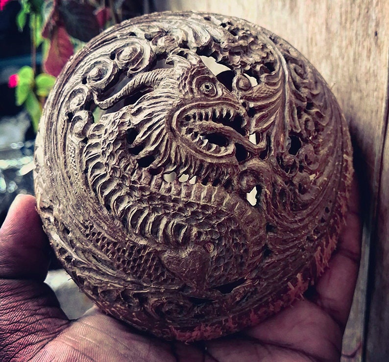 Amazing Coconut Shell Carving Dragon ,hand Carved Home Office, or ...