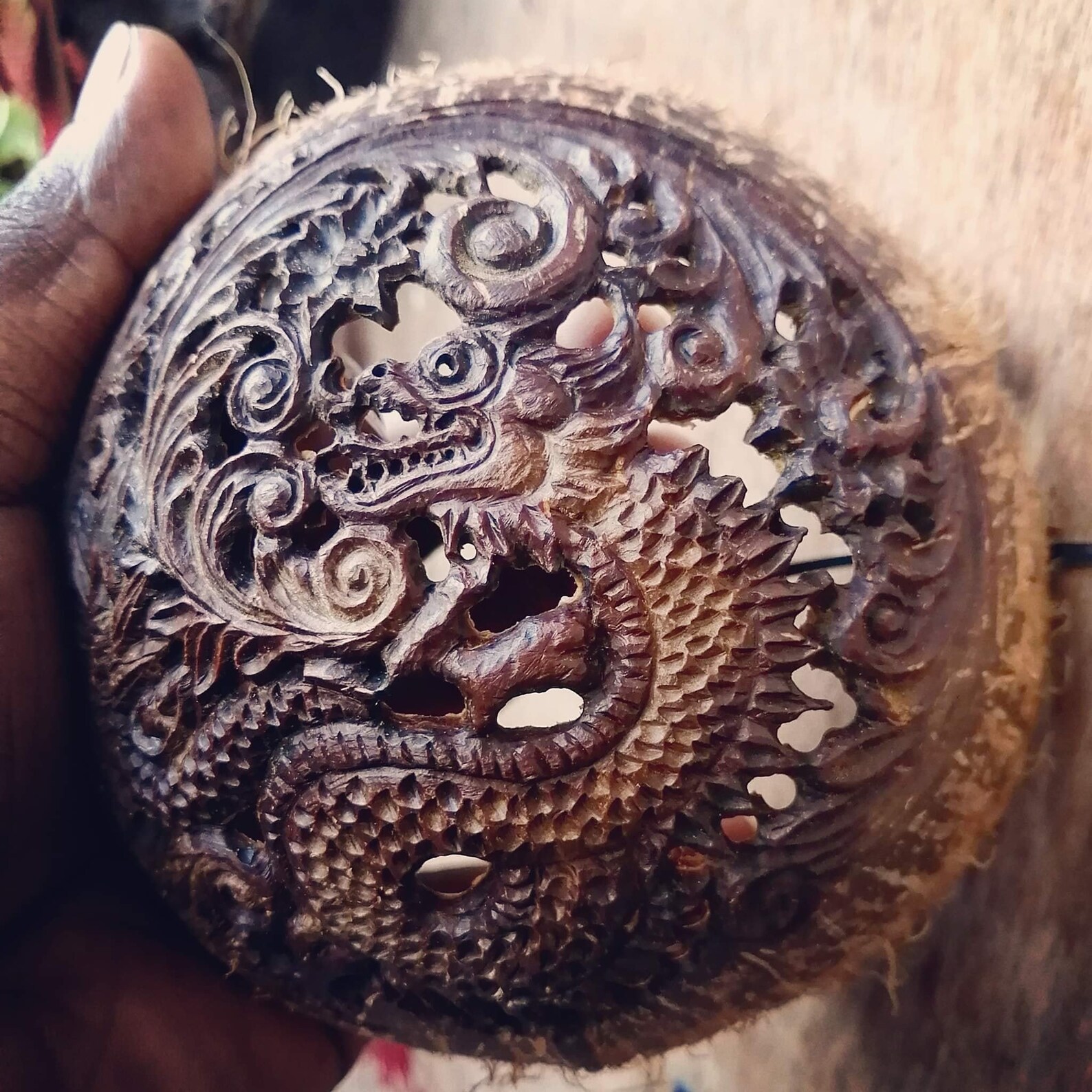 Amazing Coconut Shell Carving Dragon ,hand Carved Home Office, or ...