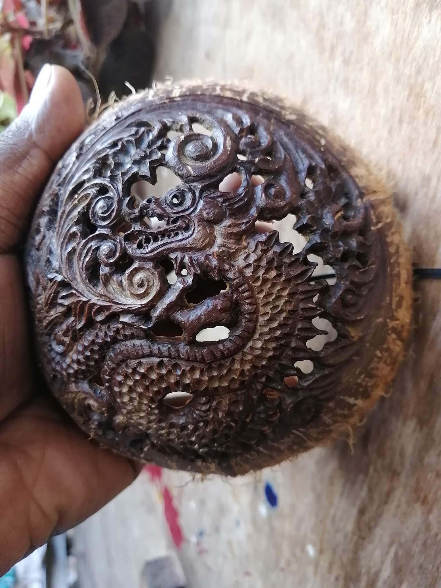 Amazing Coconut Shell Carving Dragon ,hand Carved Home Office, or ...