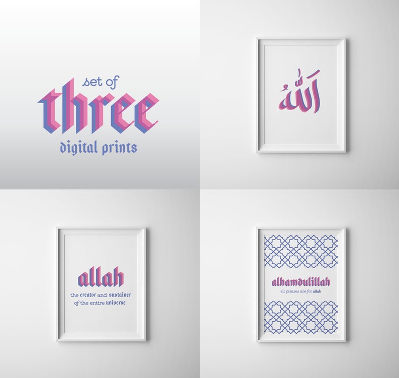 DIGITAL Printable Modern Islamic Wall Art Prints set of 3 Alhamdulillah ...