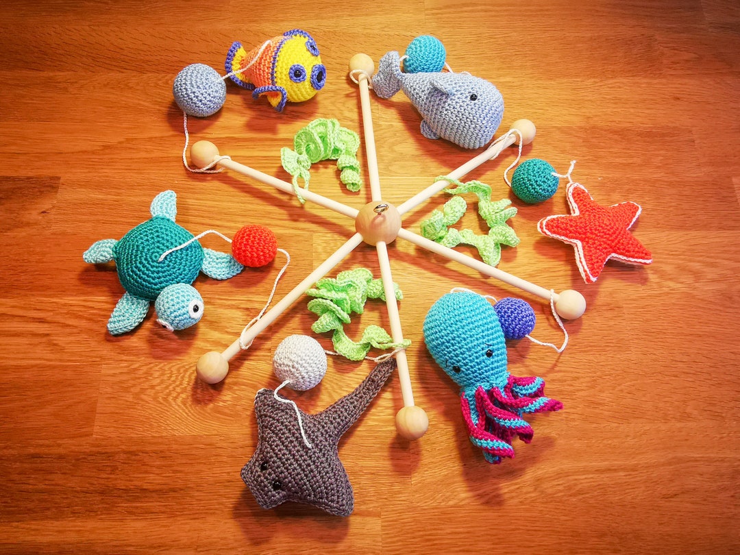 Colorful XXL Sea Creature Mobile Crocheted Whale Starfish Ray Turtle ...