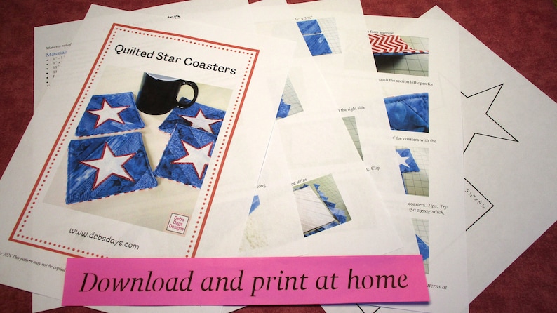 4th of July Quilted Star Coasters PDF SEWING PATTERN, Digital Download ...
